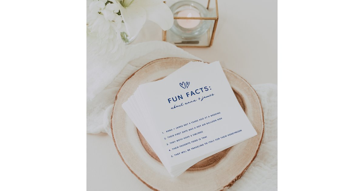 Whimsical Blue Fun Facts Wedding Napkins | Zazzle