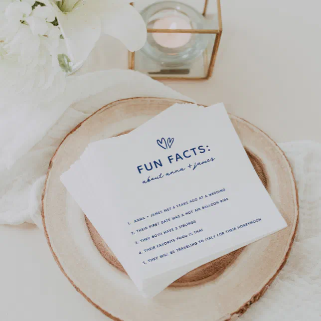Whimsical Blue Fun Facts Wedding Napkins | Zazzle