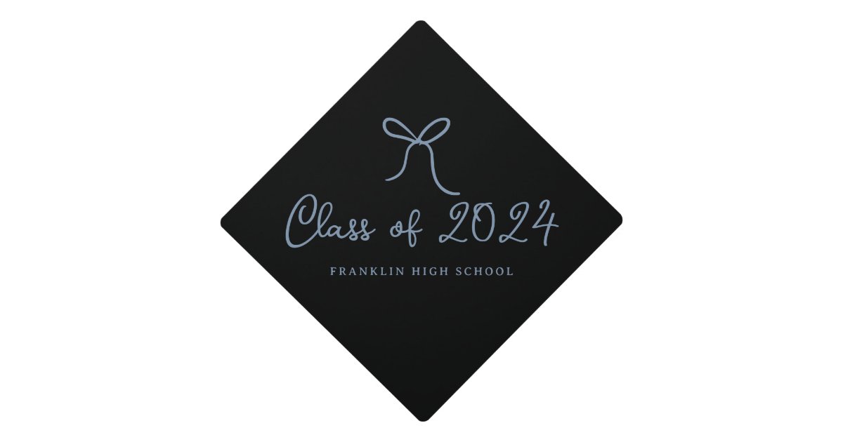 Whimsical Blue Hand Drawn Bow Class of Graduation Cap Topper | Zazzle