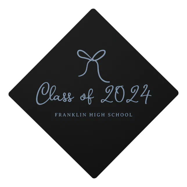 Whimsical Blue Hand Drawn Bow Class of Graduation Cap Topper | Zazzle