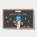 Whimsical Blue Owl Horizontal Hall Pass Badge | Zazzle