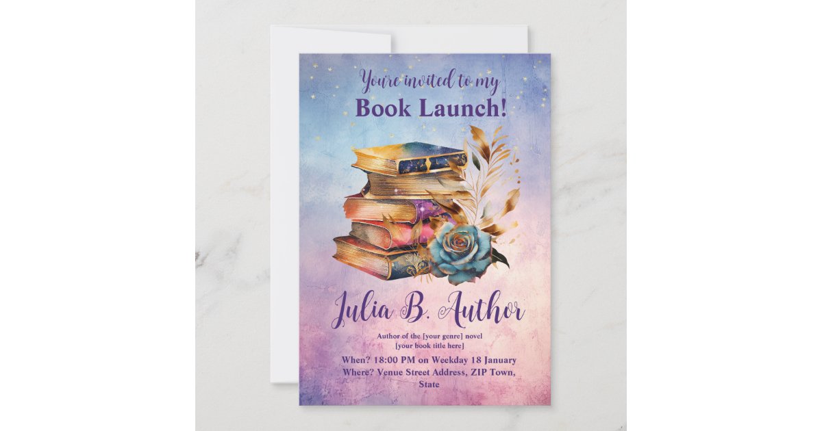 Whimsical Blue Rose Author Book Launch Invitation | Zazzle