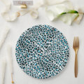 Whimsical Blue Snow Leopard Print Paper Plates | Zazzle