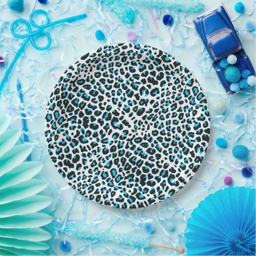 Whimsical Blue Snow Leopard Print Paper Plates | Zazzle
