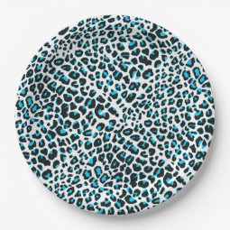 Whimsical Blue Snow Leopard Print Paper Plates | Zazzle