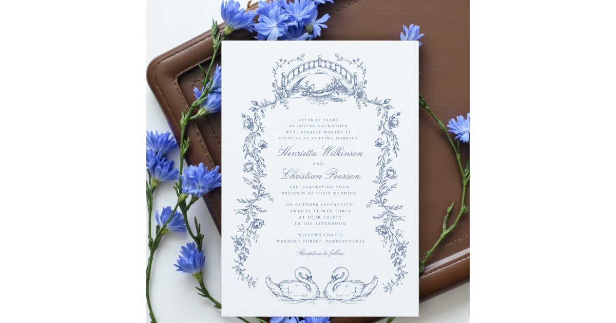 Whimsical Blue Swan Romantic Wedding Invitation | Zazzle