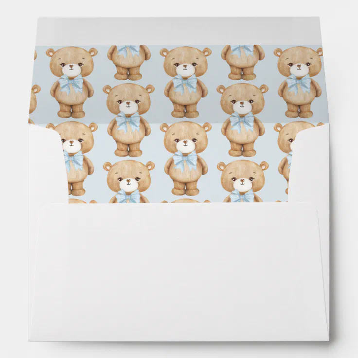 Whimsical Blue Teddy Bear Baby Boy Shower Birthday Envelope | Zazzle
