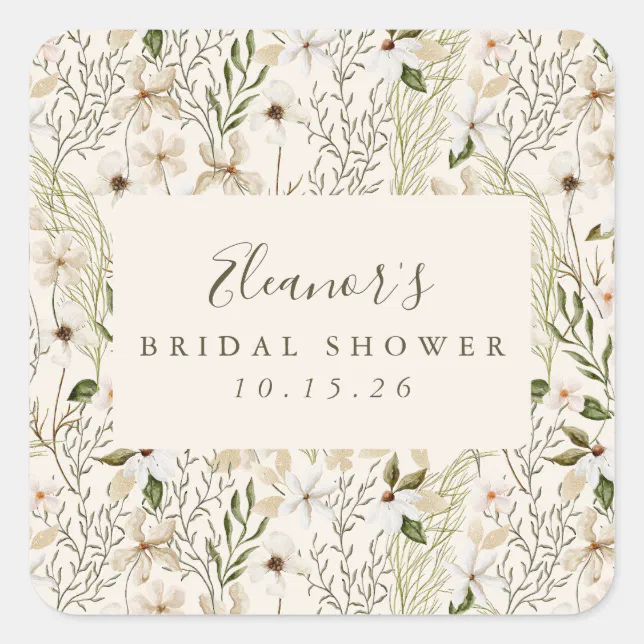 Whimsical Boho Greenery Foliage Bridal Shower Square Sticker | Zazzle
