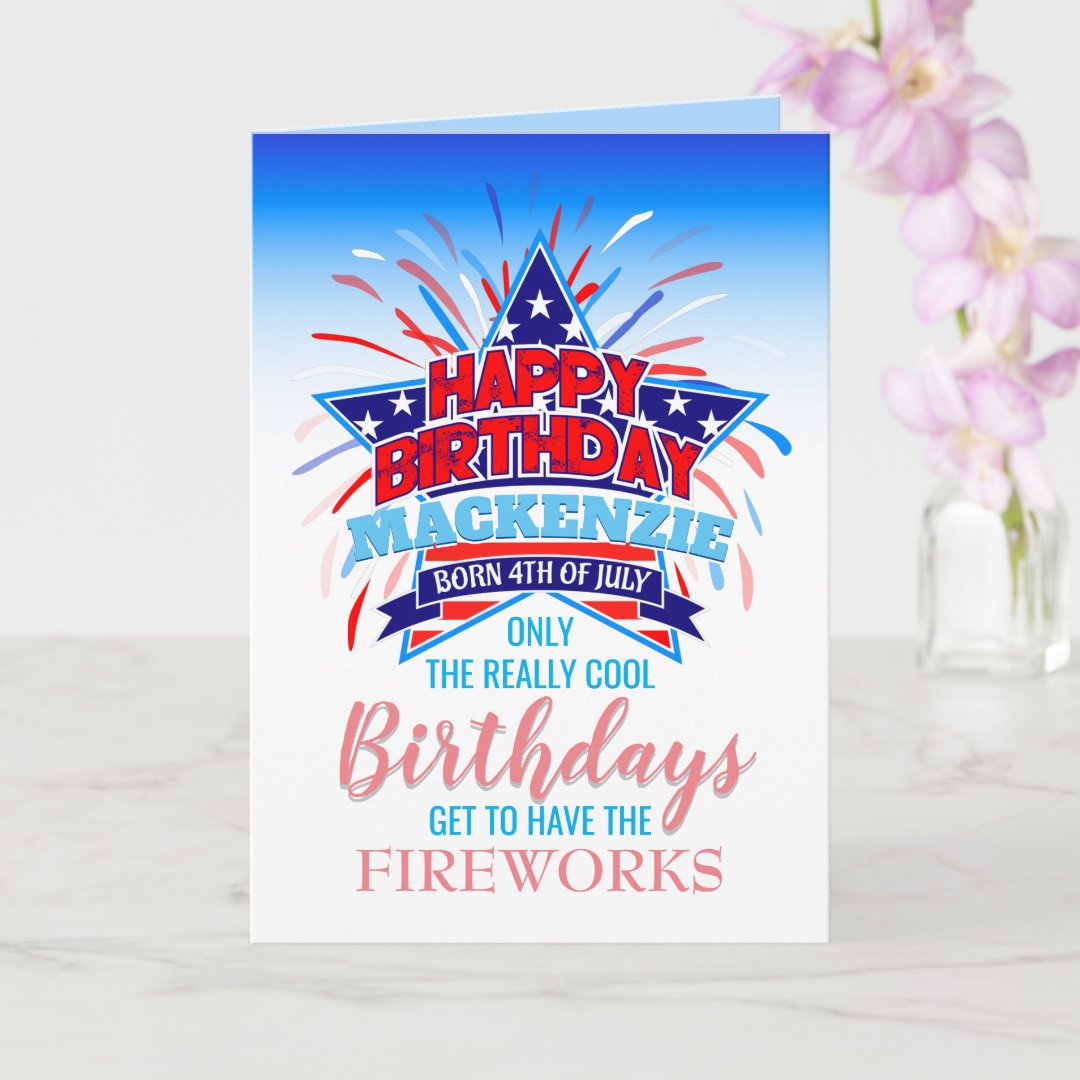 Whimsical Born on the 4th of July Happy Birthday Card | Zazzle