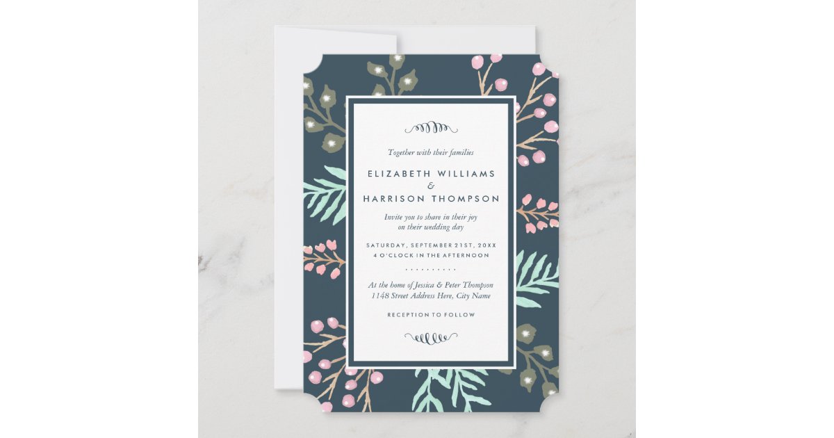 Whimsical Botanical Berry Wedding Invitation | Zazzle