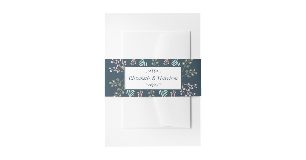 Whimsical Botanical Berry Wedding Invitation Belly Band | Zazzle
