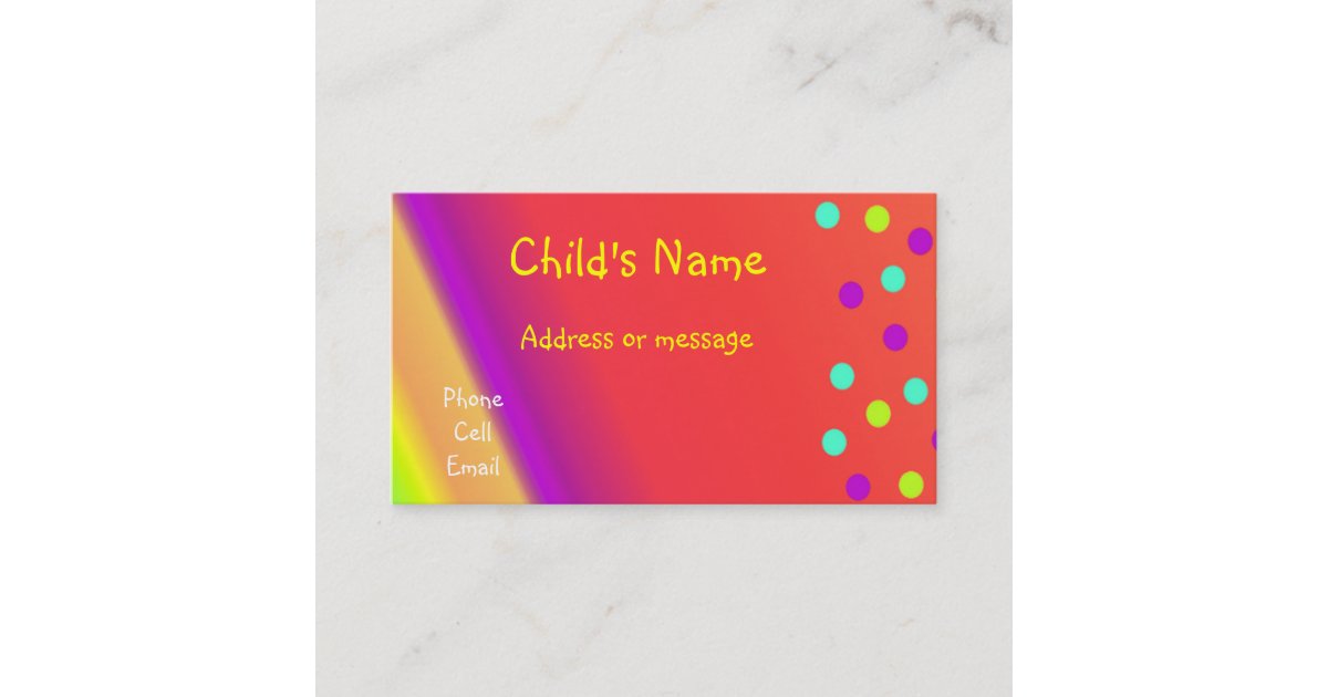 Whimsical Bright Children's Calling Card | Zazzle