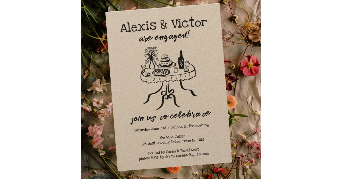 Whimsical Buffet Dinner Custom Engagement Party Invitation | Zazzle