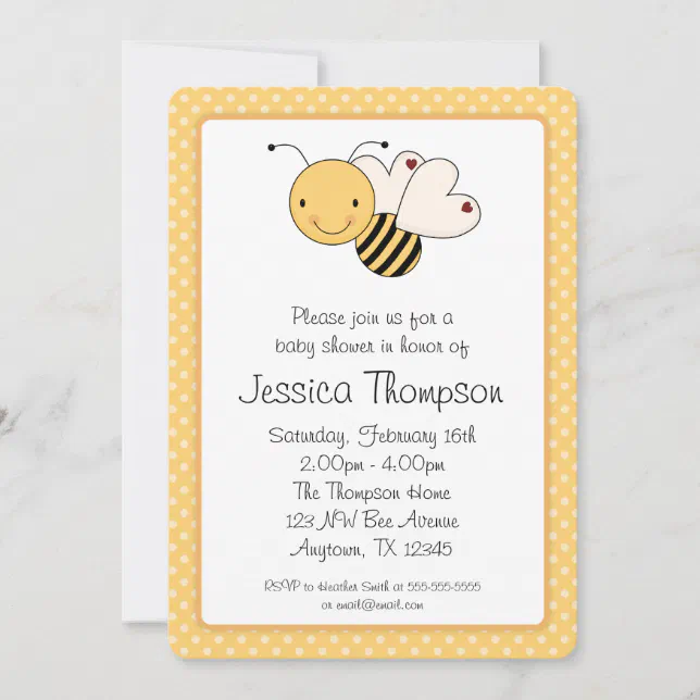 Whimsical Bumble Bee Polka Dots Baby Shower Invitation | Zazzle