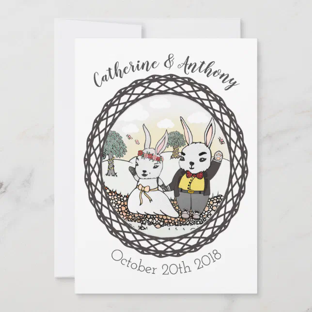 Whimsical Bunny Rabbit Wedding Invitation | Zazzle