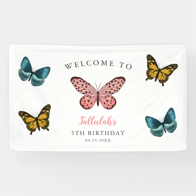 Whimsical Butterflies Birthday Party Welcome Banner | Zazzle