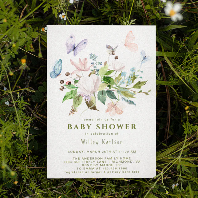 Whimsical Butterfly Garden Cute Spring Baby Shower Invitation | Zazzle