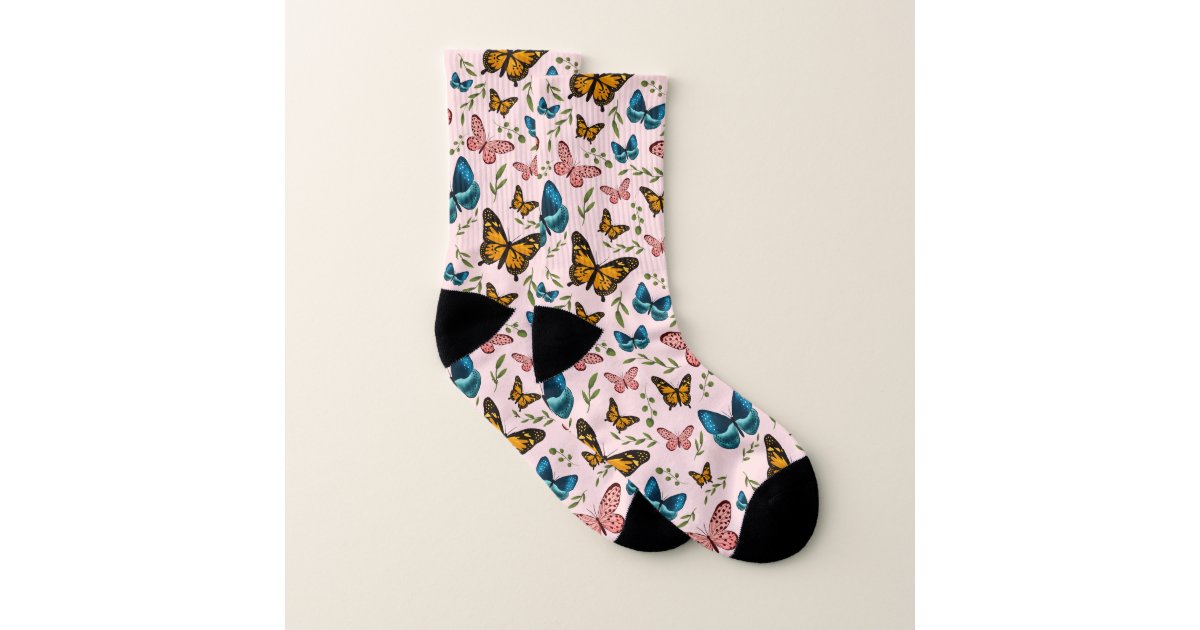 Whimsical Butterfly Pattern Pink Socks | Zazzle