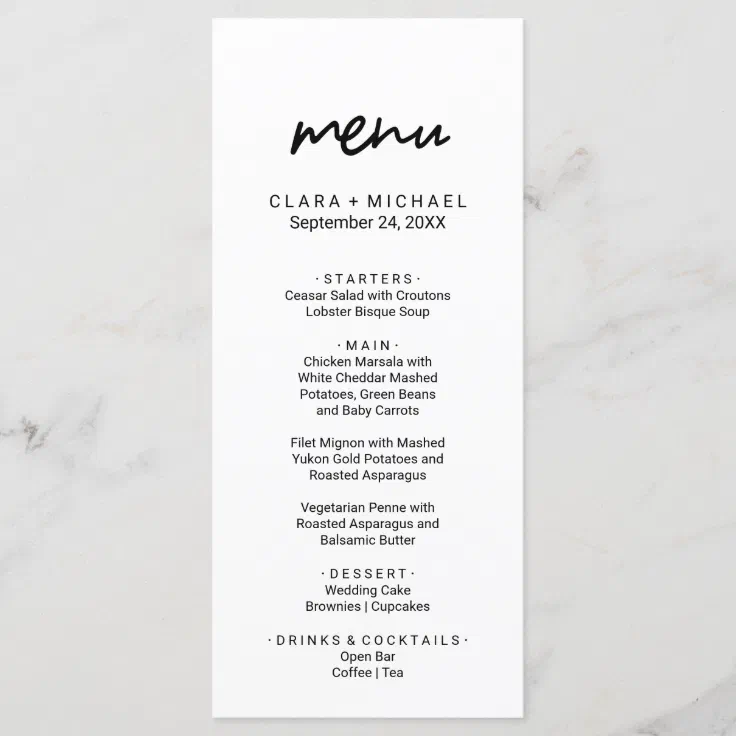 Whimsical Calligraphy Dinner Menu Card | Zazzle