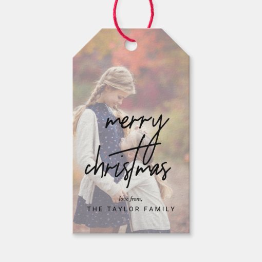 Whimsical Calligraphy | Faded Photo Christmas Gift Gift Tags | Zazzle