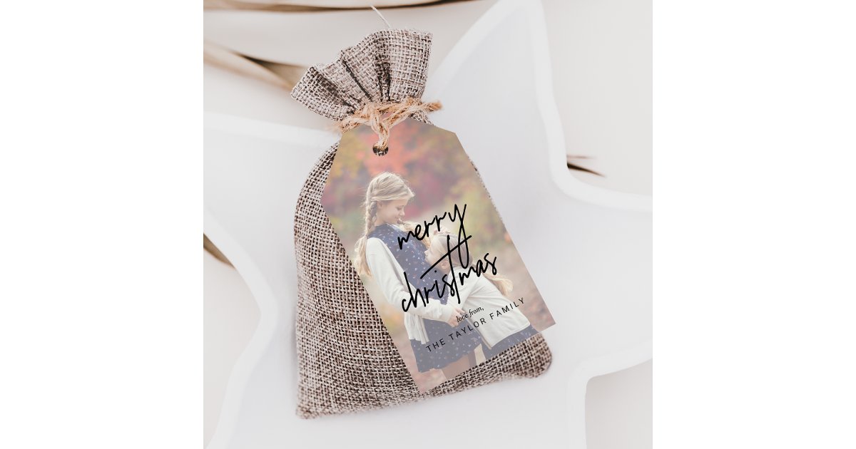 Whimsical Calligraphy | Faded Photo Christmas Gift Gift Tags | Zazzle