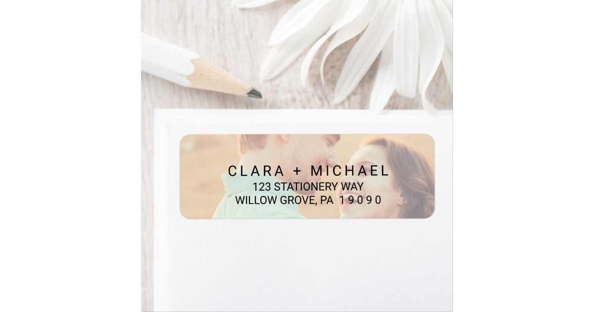 Whimsical Calligraphy | Faded Photo Wedding Label | Zazzle