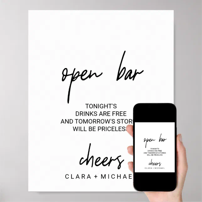 Whimsical Calligraphy Open Bar Sign | Zazzle