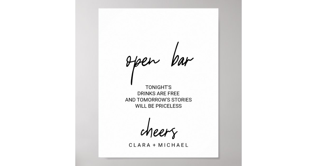 Whimsical Calligraphy Open Bar Sign | Zazzle