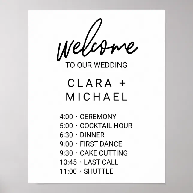 Whimsical Calligraphy Order of Events Poster | Zazzle