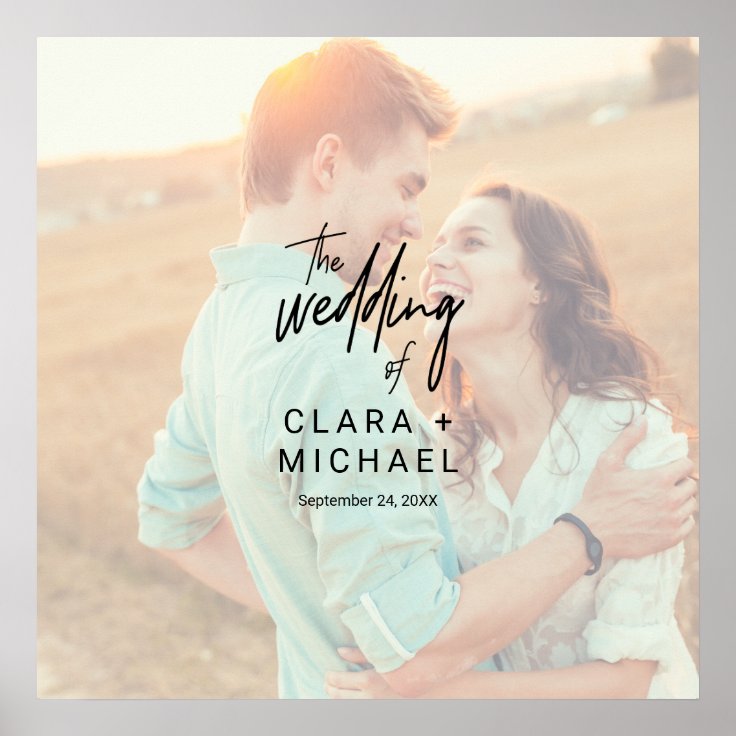 Whimsical Calligraphy Photo Wedding Guest Signing Poster | Zazzle