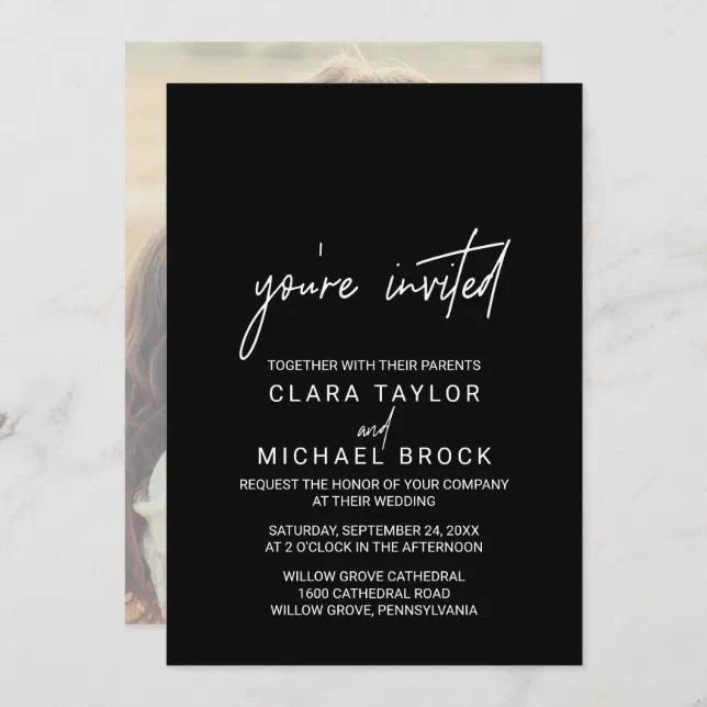 Whimsical Calligraphy Photo You're Invited Wedding Invitation | Zazzle