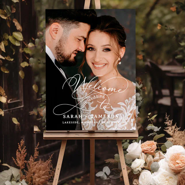 Whimsical Calligraphy Wedding Photo Welcome Sign | Zazzle