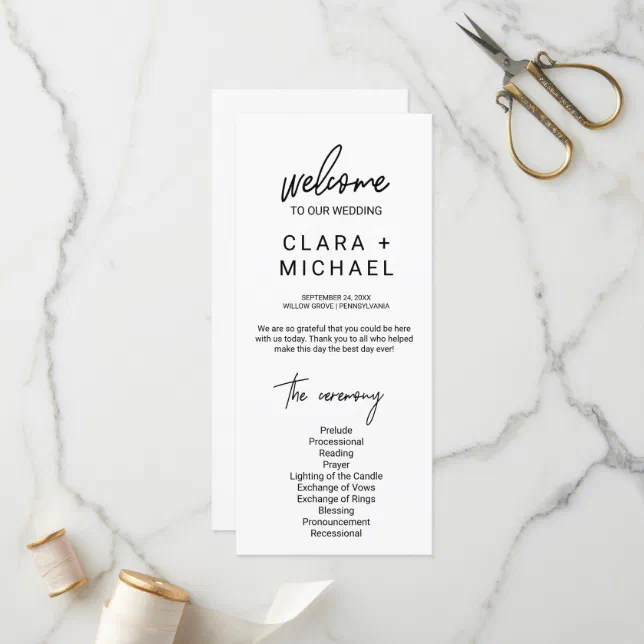 Whimsical Calligraphy Wedding Program | Zazzle