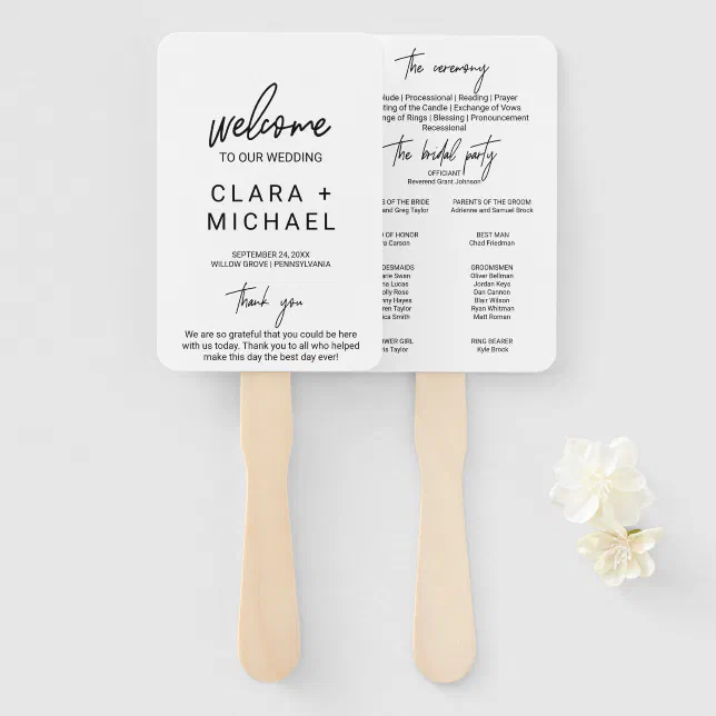 Whimsical Calligraphy Wedding Program Hand Fan | Zazzle