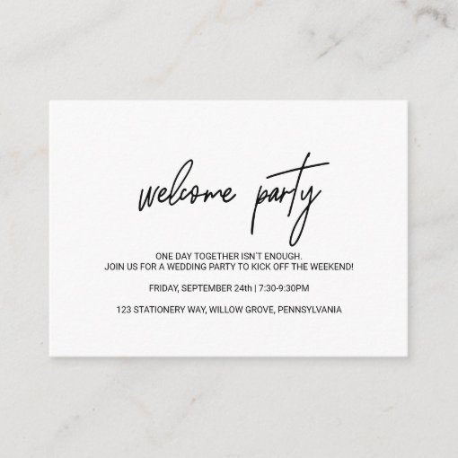 Whimsical Calligraphy Wedding Welcome Party Enclosure Card | Zazzle