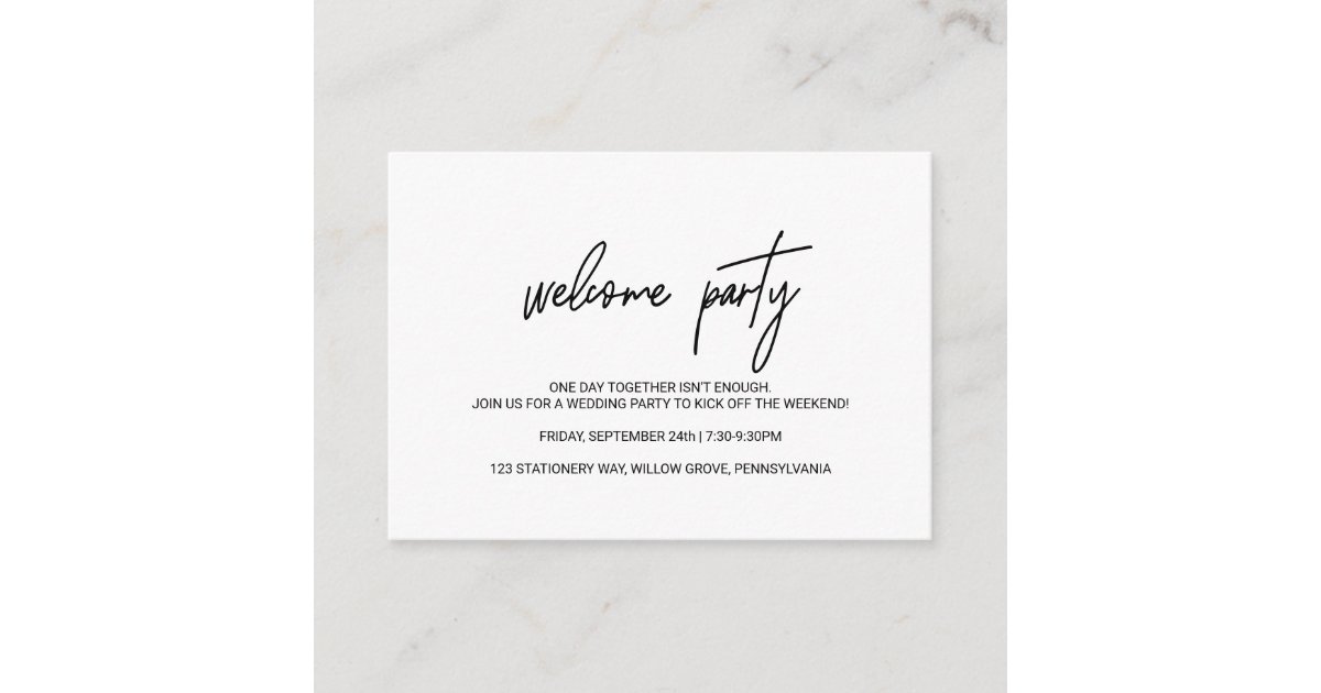 Whimsical Calligraphy Wedding Welcome Party Enclosure Card | Zazzle