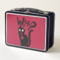 Whimsical Cartoon Black Cat Joke On Magenta Metal Lunch Box | Zazzle