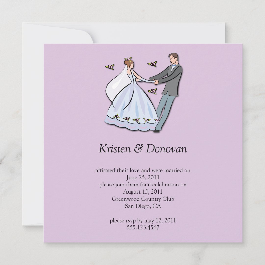 Whimsical Cartoon Bride Groom Post Wedding Celebra Invitation | Zazzle