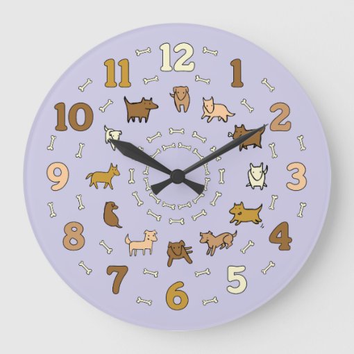 Whimsical Cartoon Dog Lovers Large Clock | Zazzle