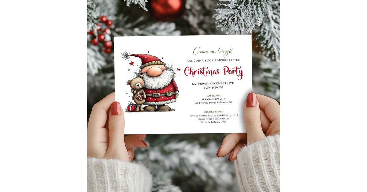 Whimsical Cartoon Santa Claus Holiday Party Invite | Zazzle