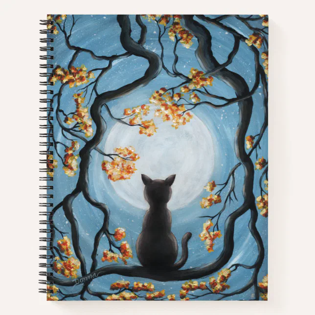 Whimsical Cat in Tree Full Moon Painting Notebook | Zazzle