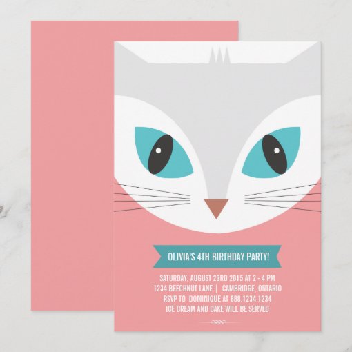 WHIMSICAL CAT KIDS BIRTHDAY PARTY INVITATION | Zazzle