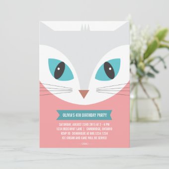 WHIMSICAL CAT KIDS BIRTHDAY PARTY INVITATION | Zazzle