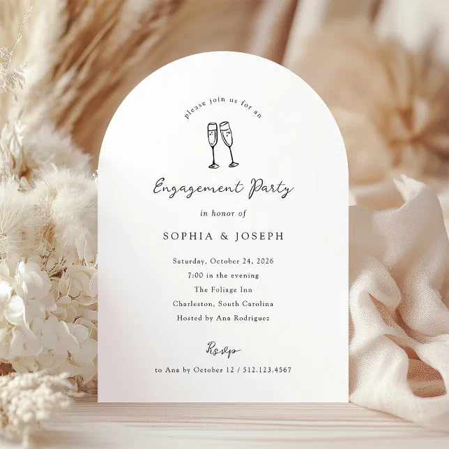 Whimsical Champagne Glasses | Engagement Party Invitation | Zazzle