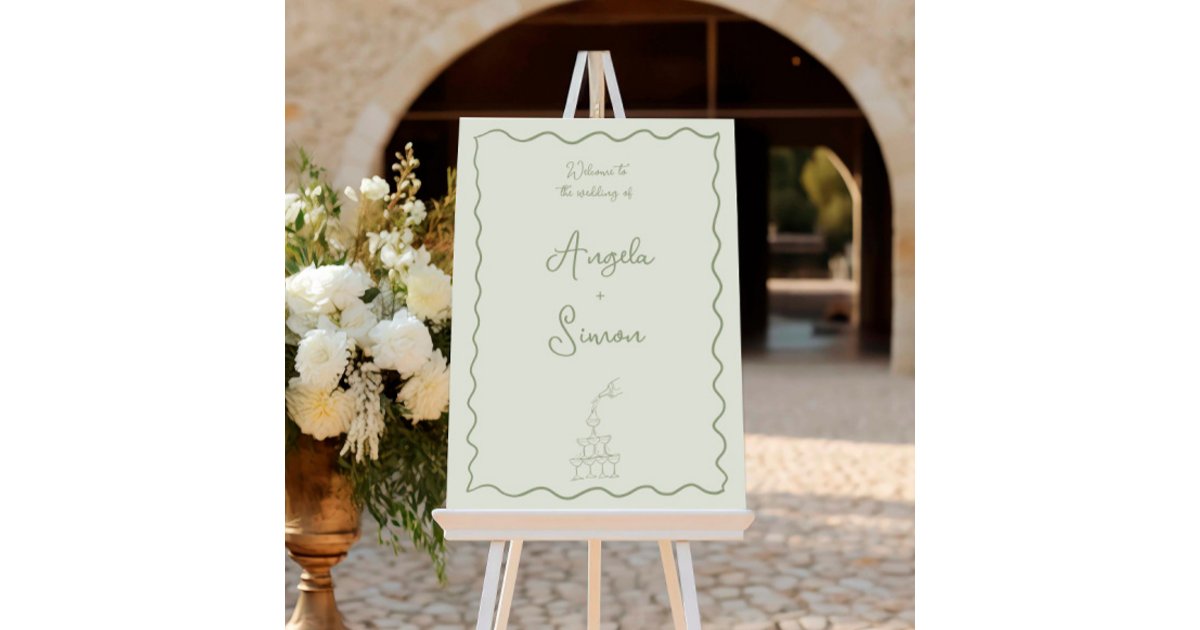 Whimsical Champagne Tower Wedding Welcome Sign | Zazzle