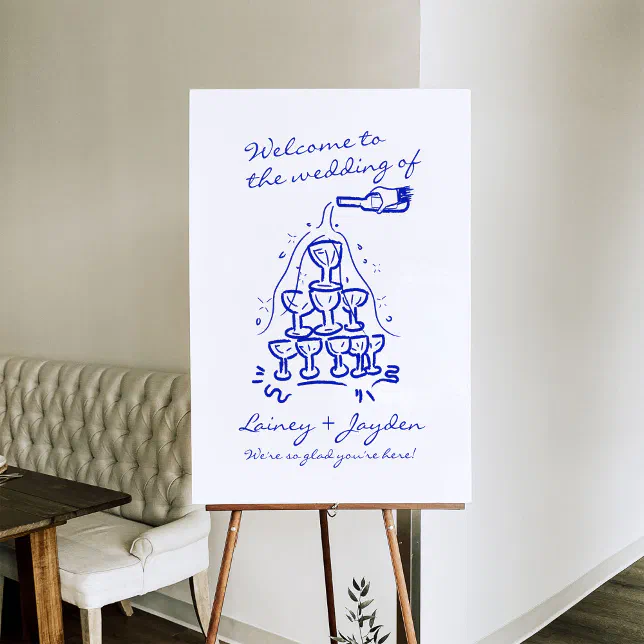 Whimsical Champagne Tower Wedding Welcome Sign | Zazzle