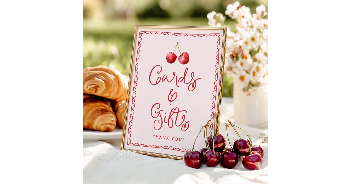 Whimsical Cherry Baby Shower Cards and Gifts Sign | Zazzle