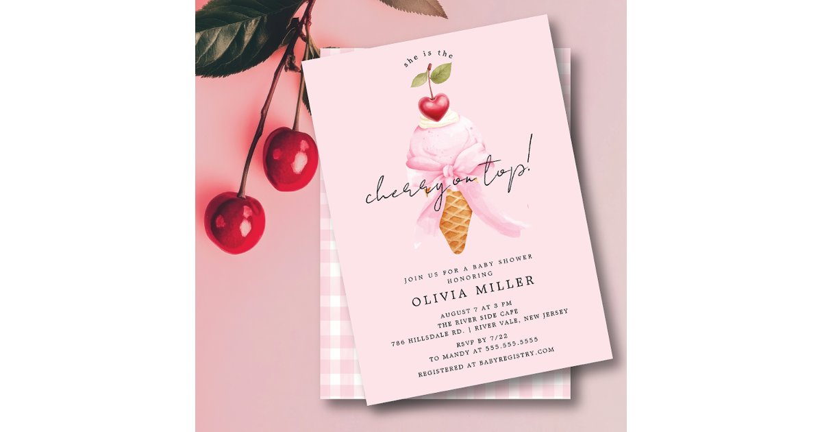 Whimsical Cherry Baby Shower Invitation | Zazzle