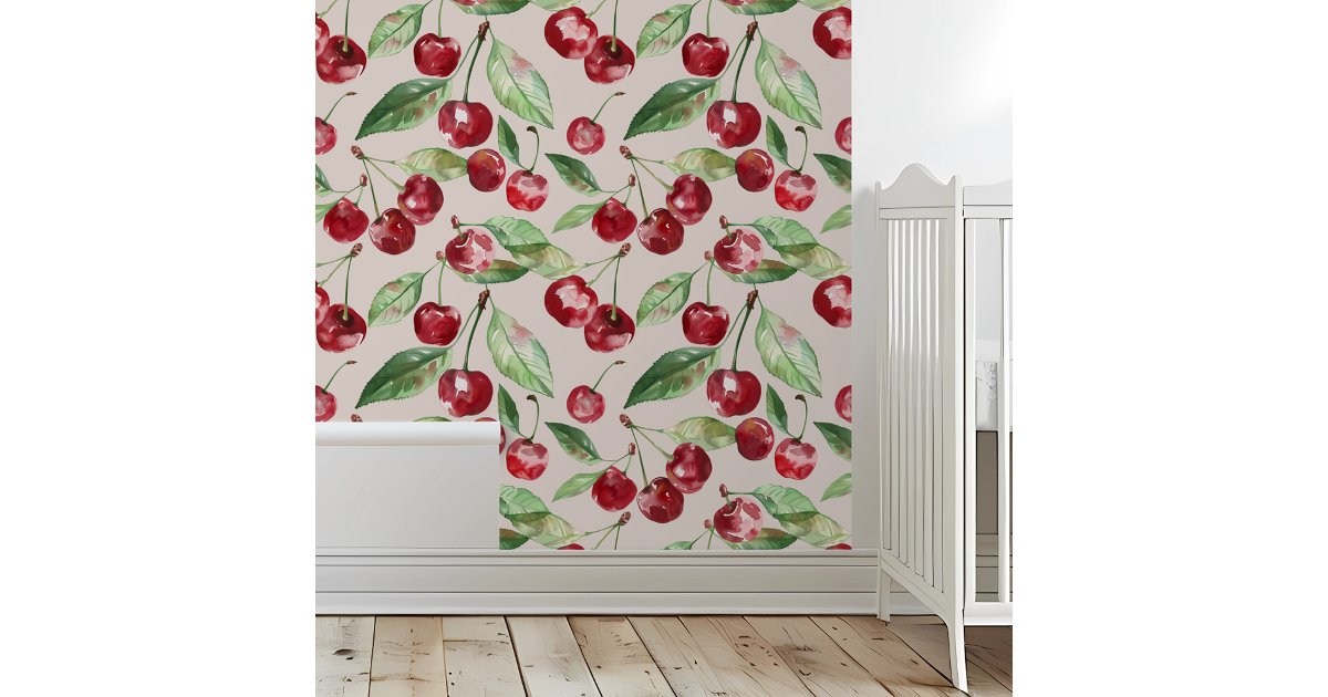 Whimsical Cherry Red Pattern Wallpaper | Zazzle