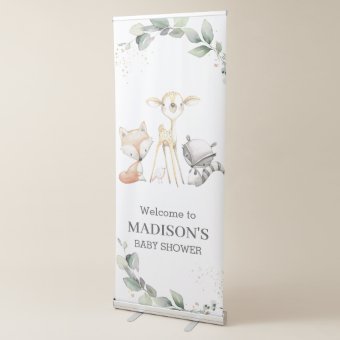 Whimsical Chic Woodland Animal Greenery Welcome Retractable Banner | Zazzle
